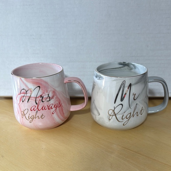 Dining | Mr And Mrs Right Marble Mug Set Pink And Gray | Poshmark